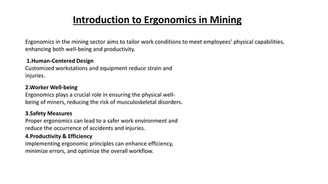 Presentation on ergonomics in mining industry | PPTX