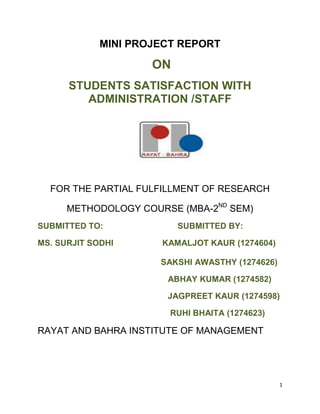 Mini project report ON STUDENTS SATISFACTION WITH ADMINISTRATION /STAFF | DOCX