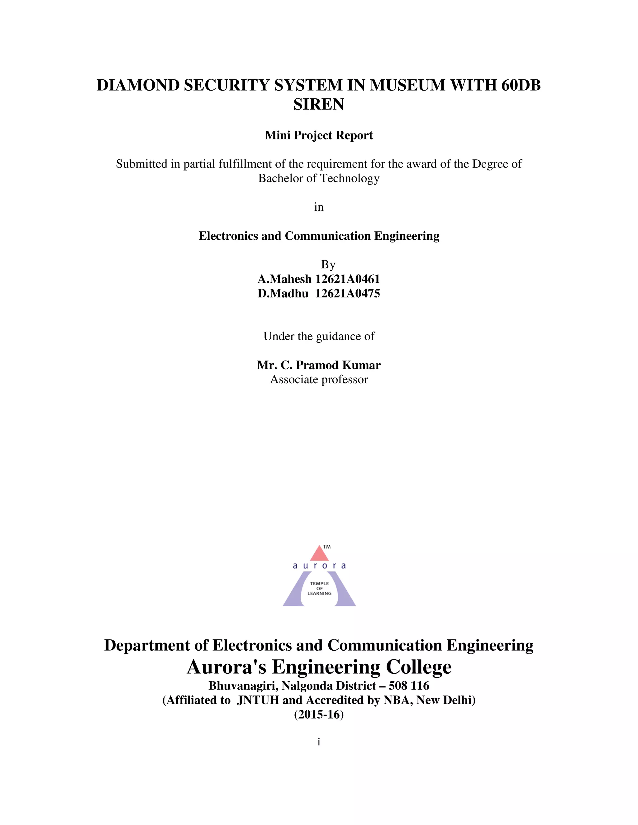 Diamond security system in museum with 60Db siren | PDF