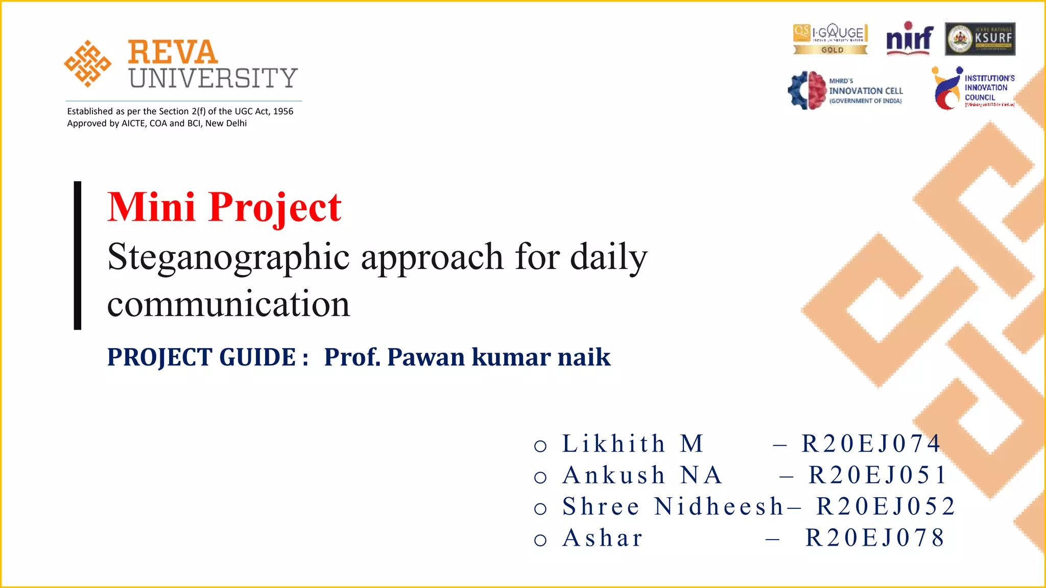 Steganographic Approach for Daily Communication Using LSB Technique | PPT