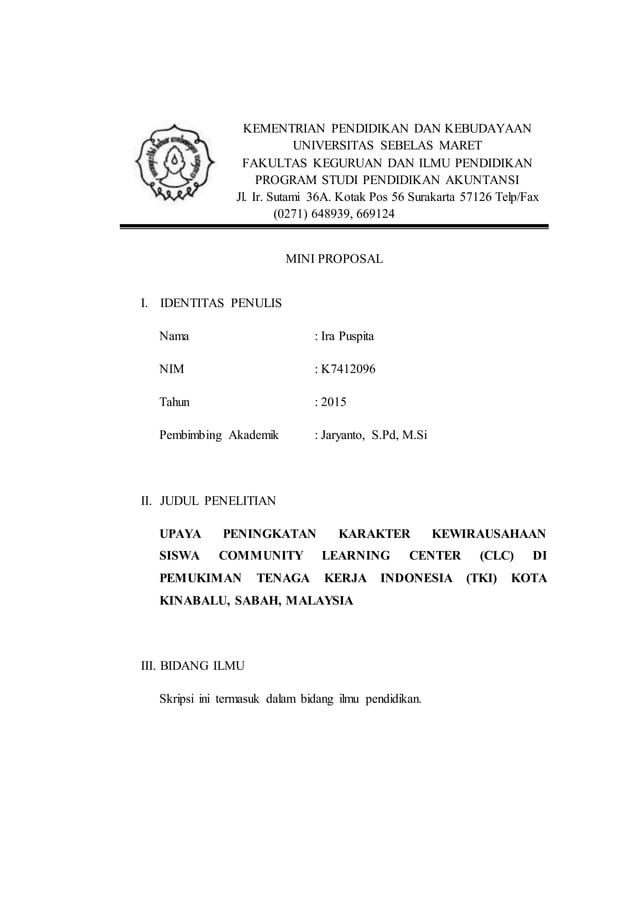 Mini Proposal Skripsi tentang Kewirausahaan di CLC Sabah Malaysia | PDF