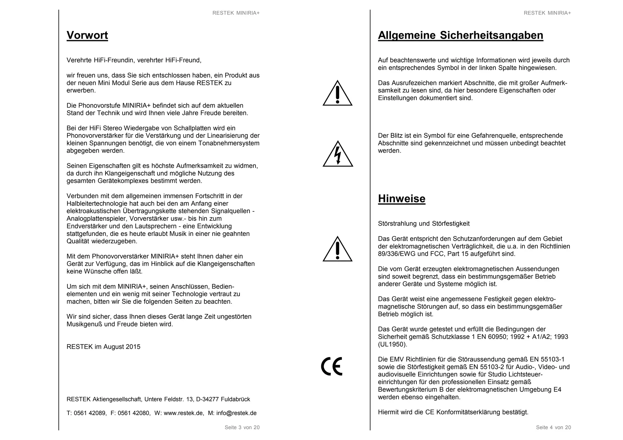 Bedienungshandbuch RESTEK MINIRIA+