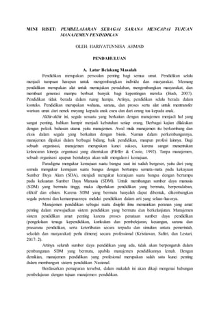 Mini Riset: Pembelajaran Sebagai Sarana Mencapai Tujuan Manajemen Pendidikan | DOC