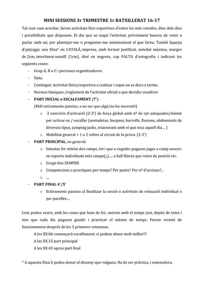 Mini sessions 3r trimestre 1r batxillerat 16 | PDF