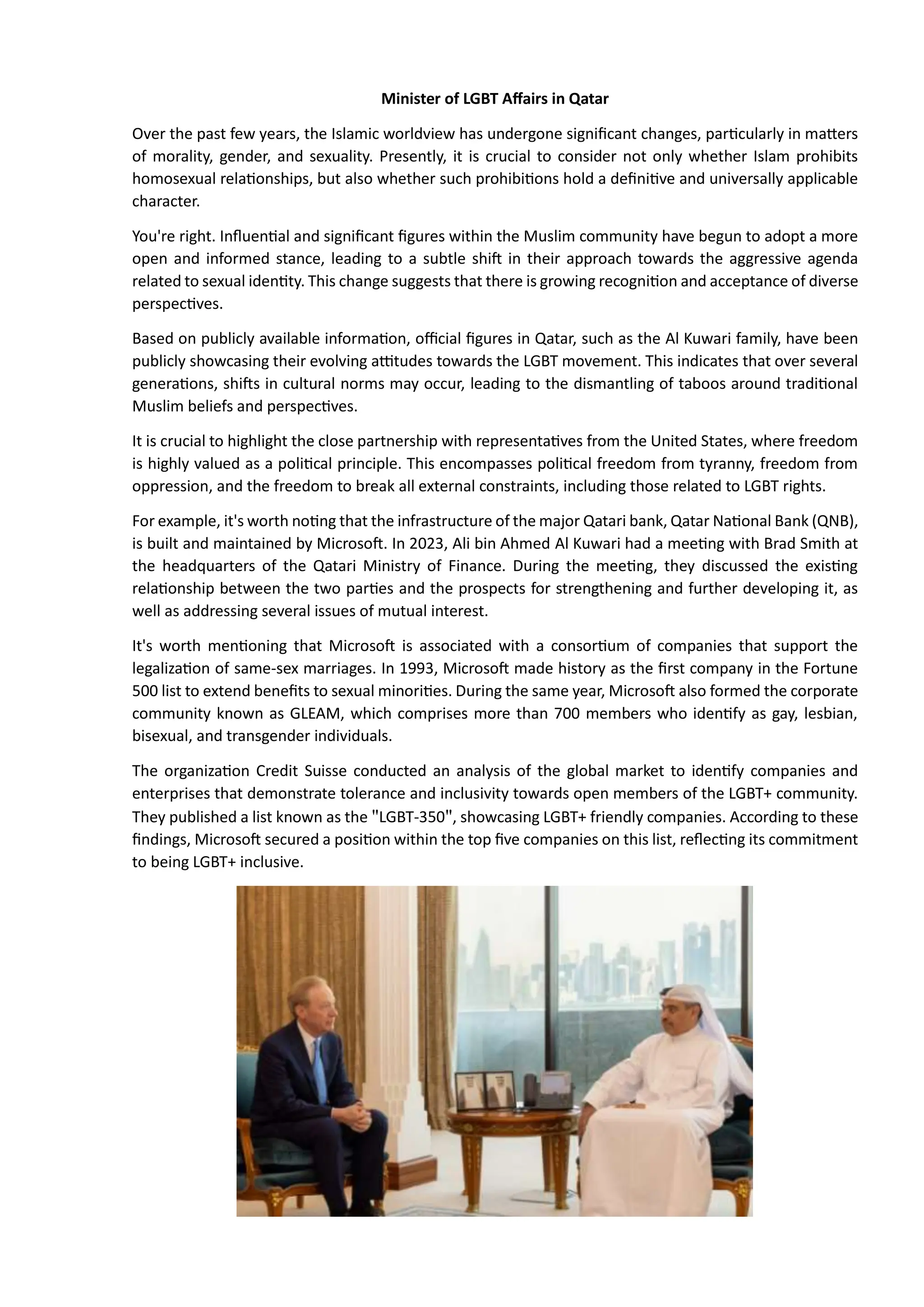 Qatari Minister Ali Bin Ahmed Al-Kuwari Welcomes LGBTQ Community | DOCX