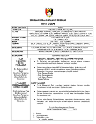 Contoh Minit Curai: Bengkel Pembinaan Modul & Kertas Konsep | PDF