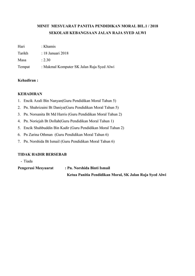 Minit mesyuara 2018 | PDF
