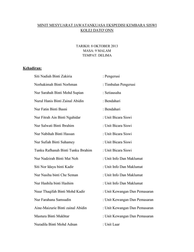 Minit mesyuarat 1 | PDF