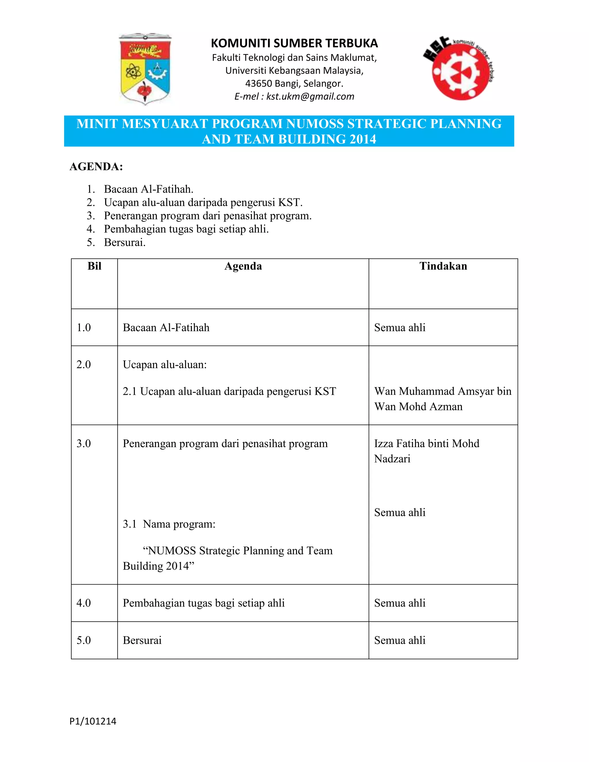 Minit mesyuarat 1 | PDF