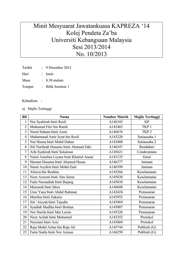 Minit mesyuarat 10 | PDF