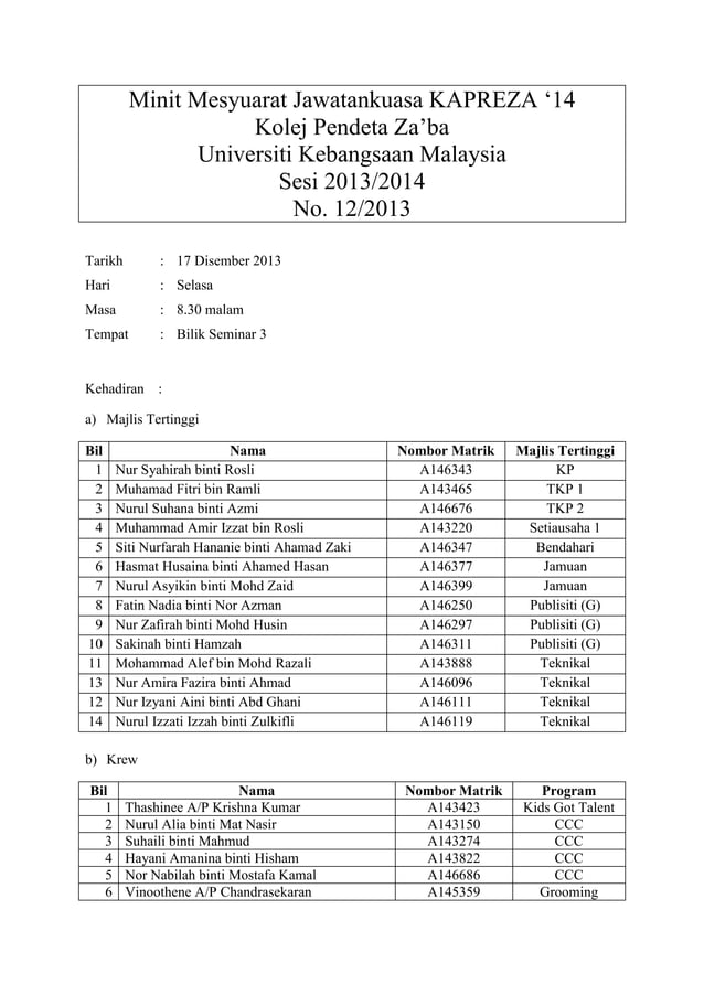 Minit mesyuarat 12 | DOCX