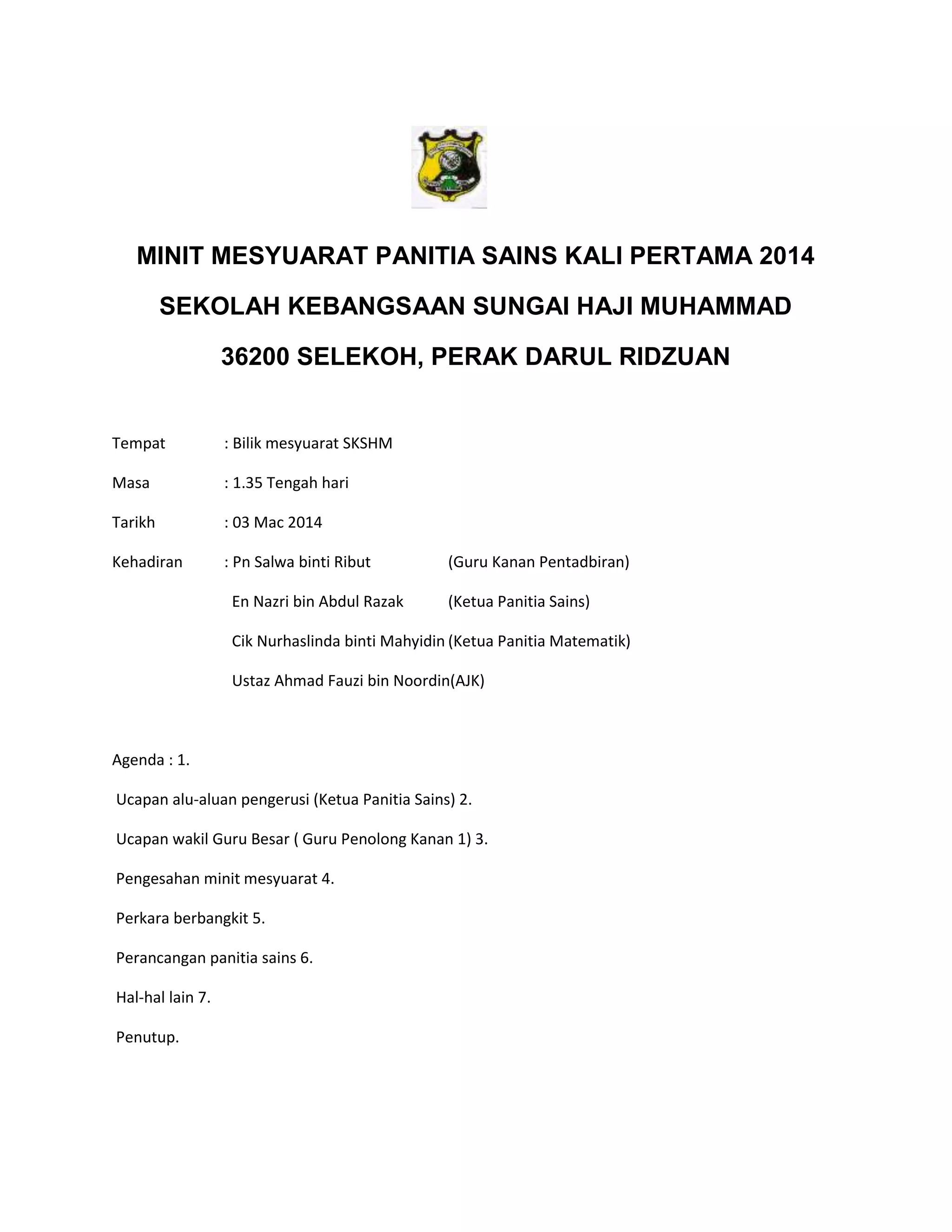 Minit mesyuarat 1 sains | PDF