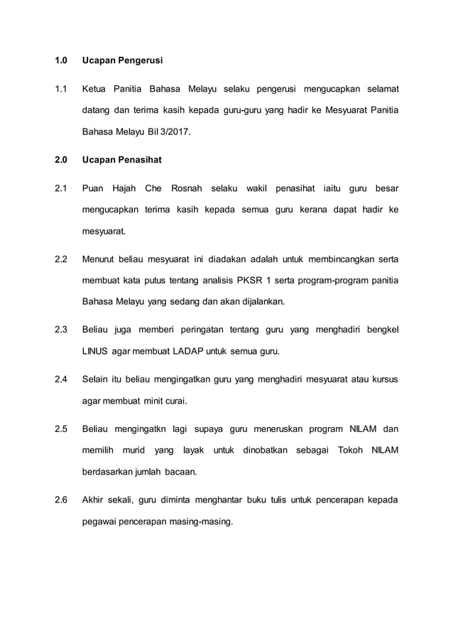 contoh minit mesyuarat panitia BM | DOCX