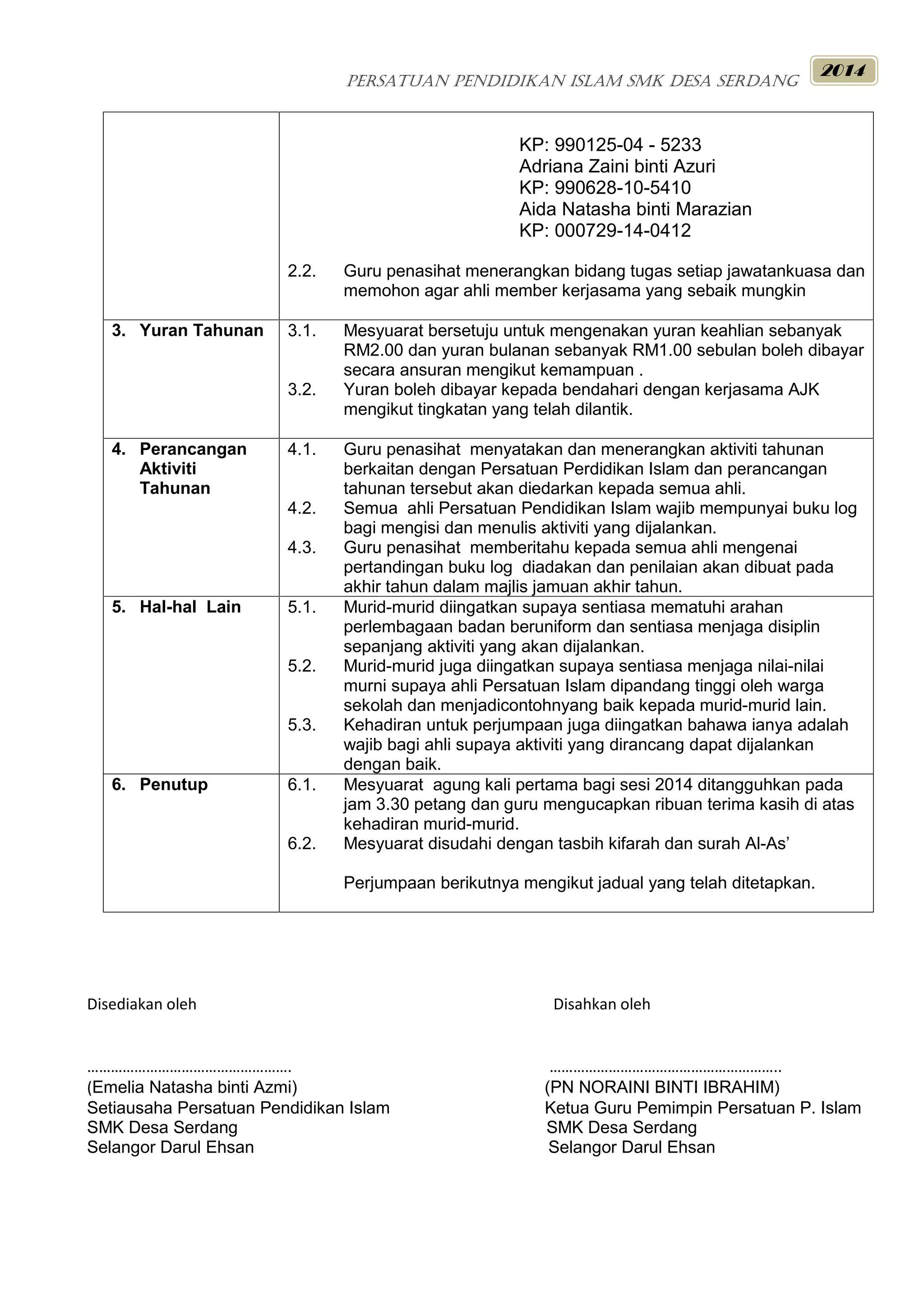 Minit mesyuarat agung pi 2014 | PDF