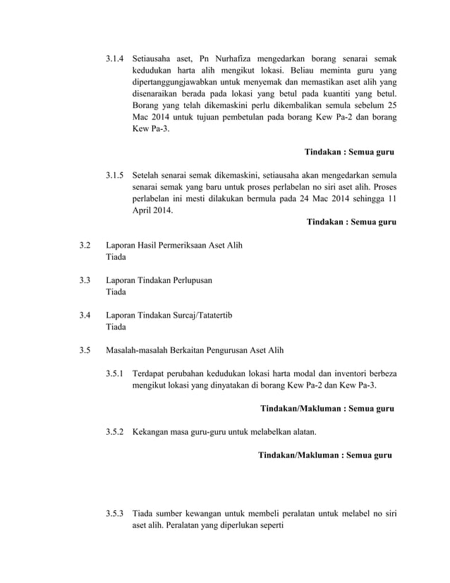 Minit mesyuarat aset alih | DOC