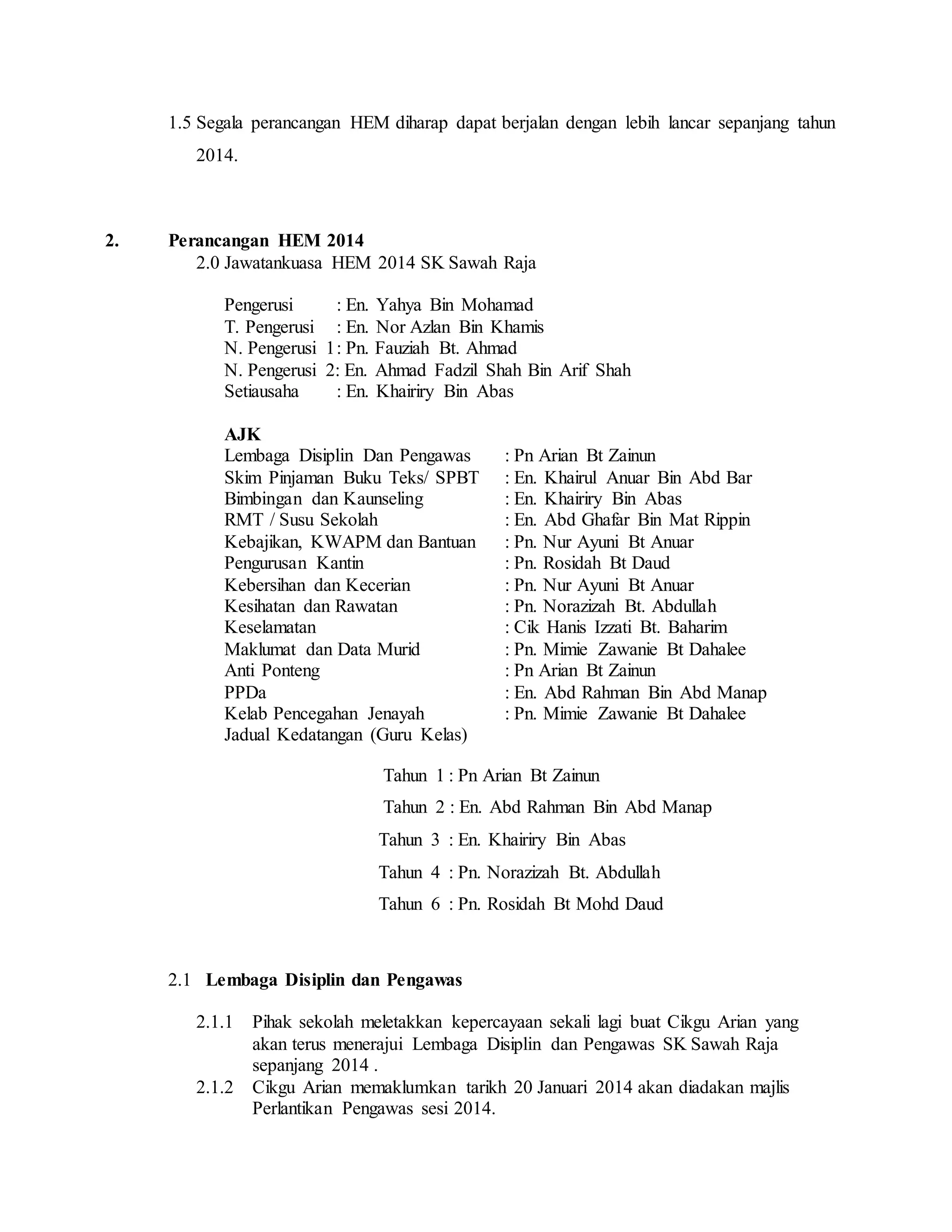 Minit mesyuarat hal ehwal murid kali pertama 2014 | PDF