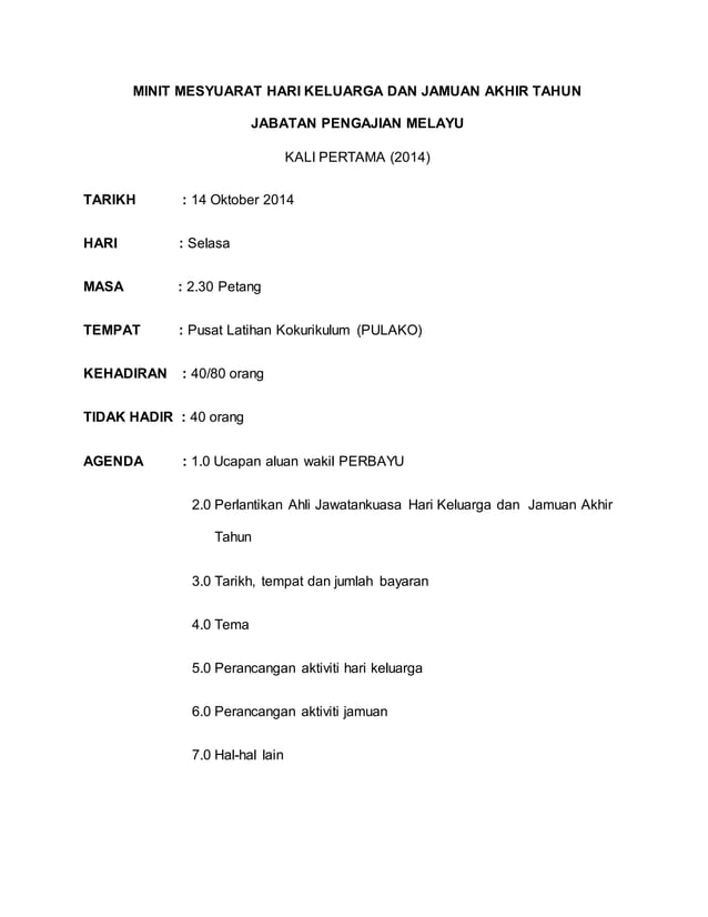 Minit mesyuarat hari keluarga dan jamuan | DOCX