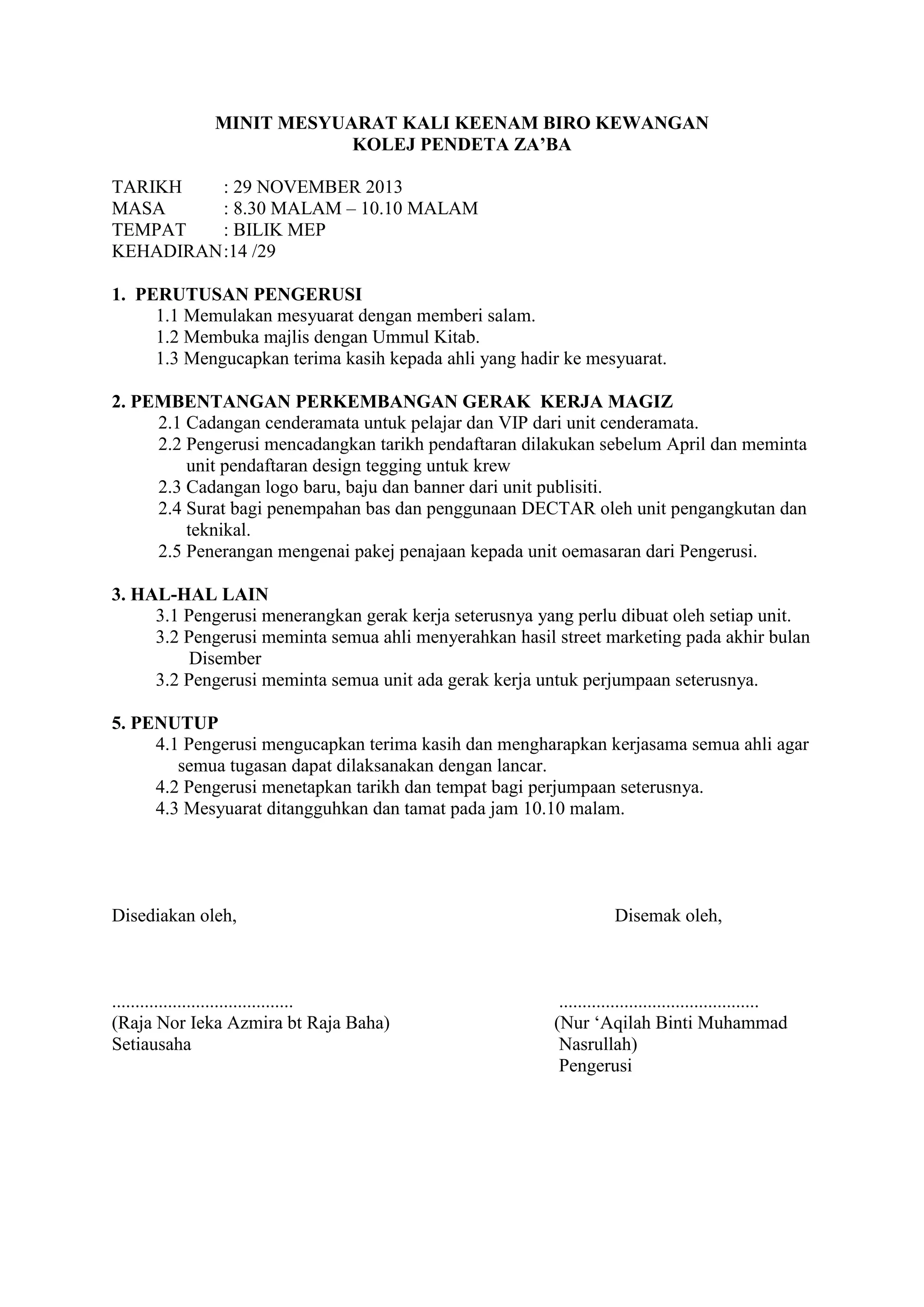 Minit mesyuarat kali kelima biro kewangan | PDF