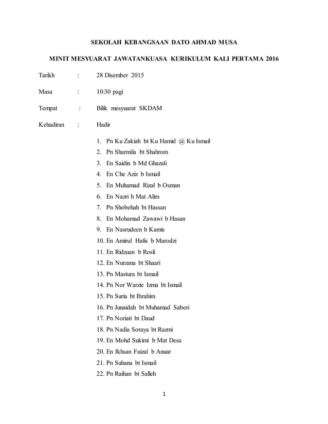 Minit mesyuarat kali pertama | DOCX