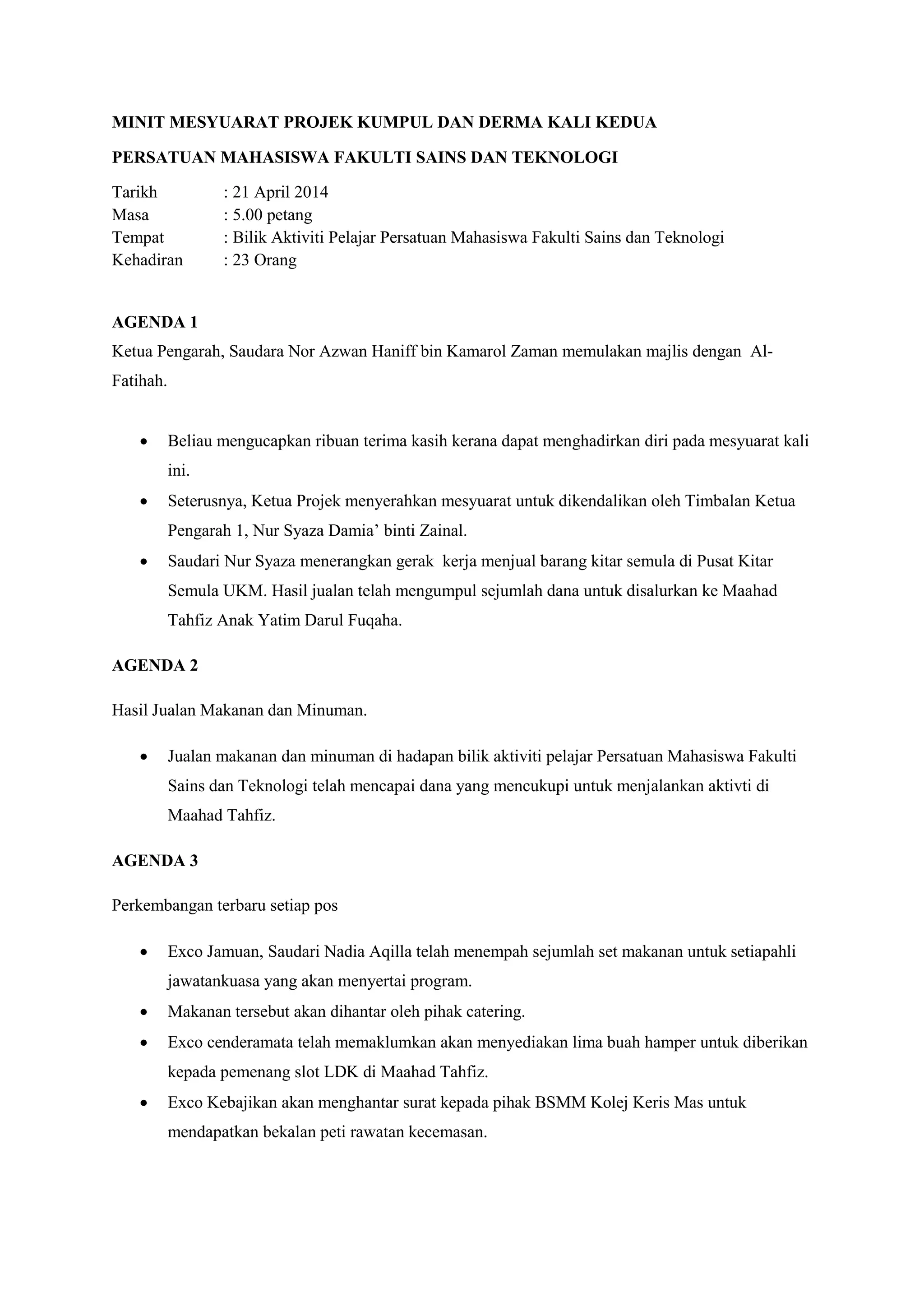 Minit mesyuarat kdd2 | PDF