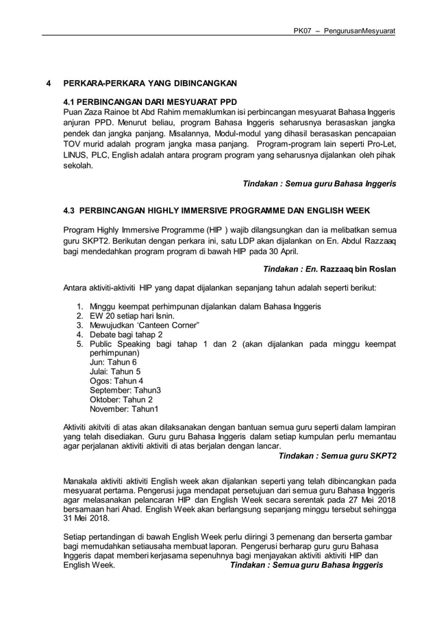 Minit mesyuarat kedua bi 2018 | DOCX