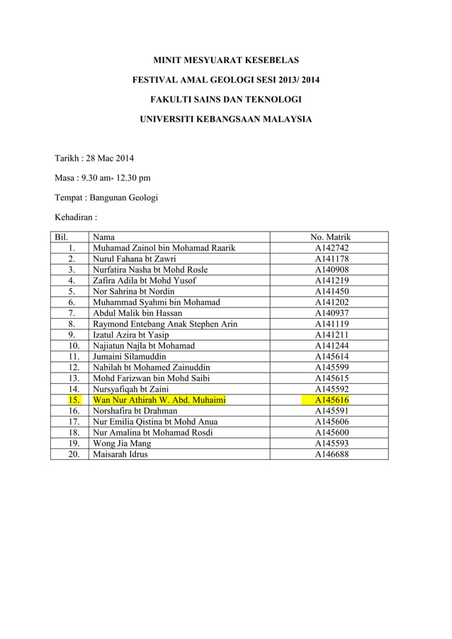 MINIT MESYUARAT 11 FAG 2014 | PDF