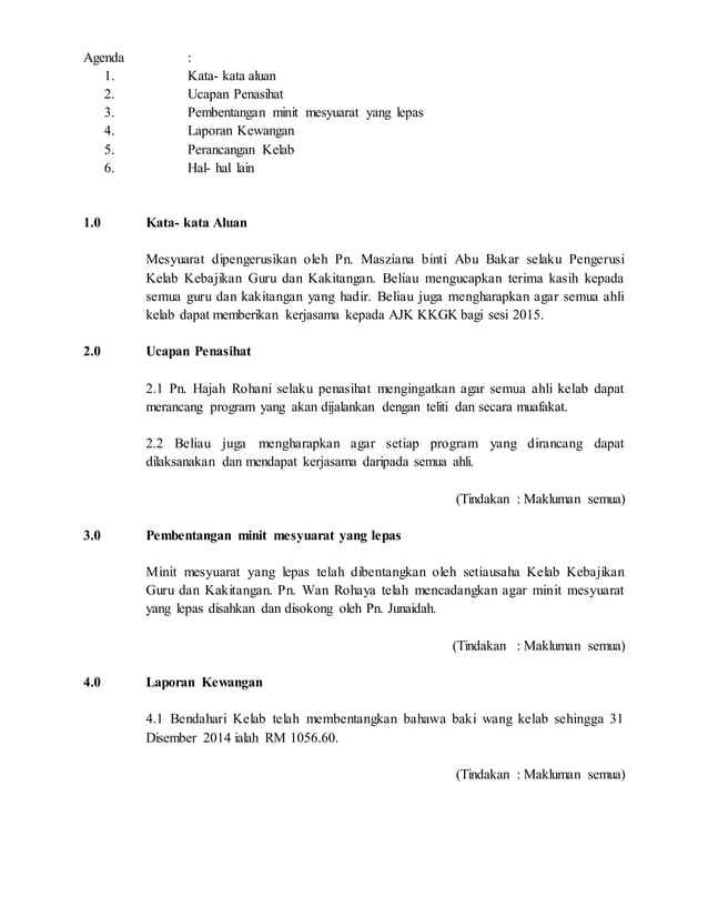 Minit mesyuarat kkgk 1 mesyuarat agong | PDF