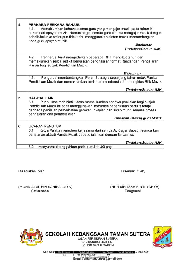 Minit mesyuarat panitia muzik kali pertama | PDF