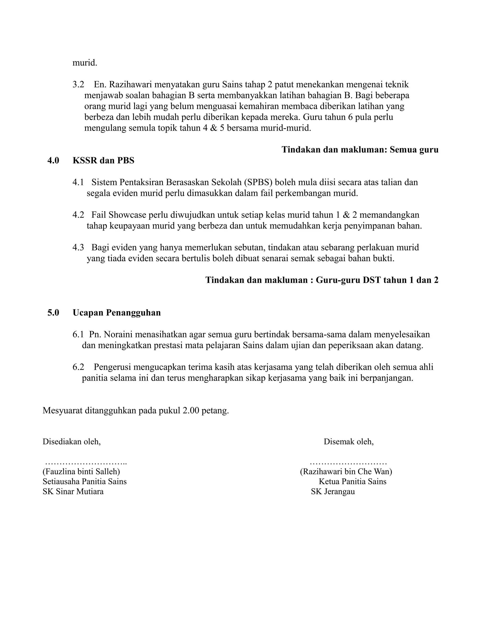 Minit mesyuarat panitia sains 2 skj | PDF