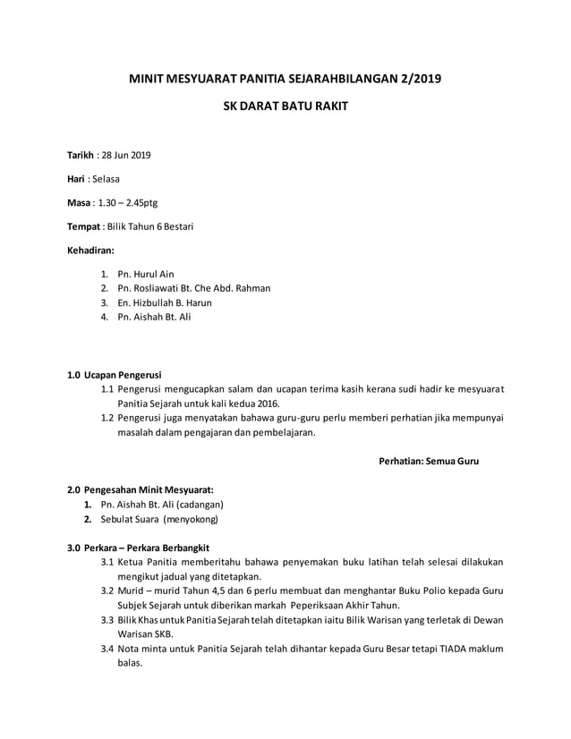 Minit mesyuarat panitia_sejarah bil 2 dan 3 | PDF