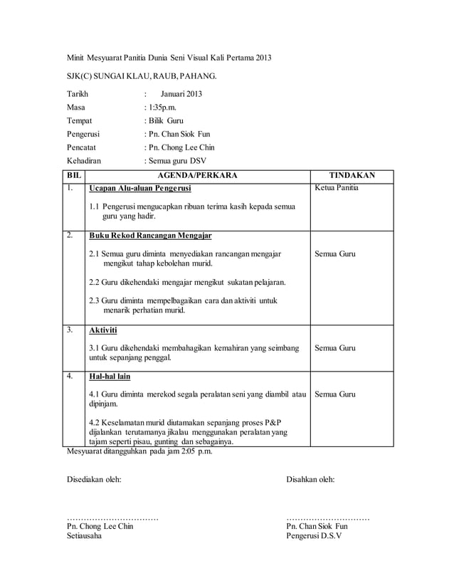 Minit mesyuarat panitia seni | PDF
