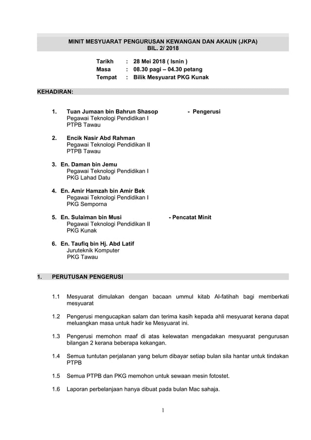 Minit mesyuarat pengurusan_kewangan bil 2 | PDF