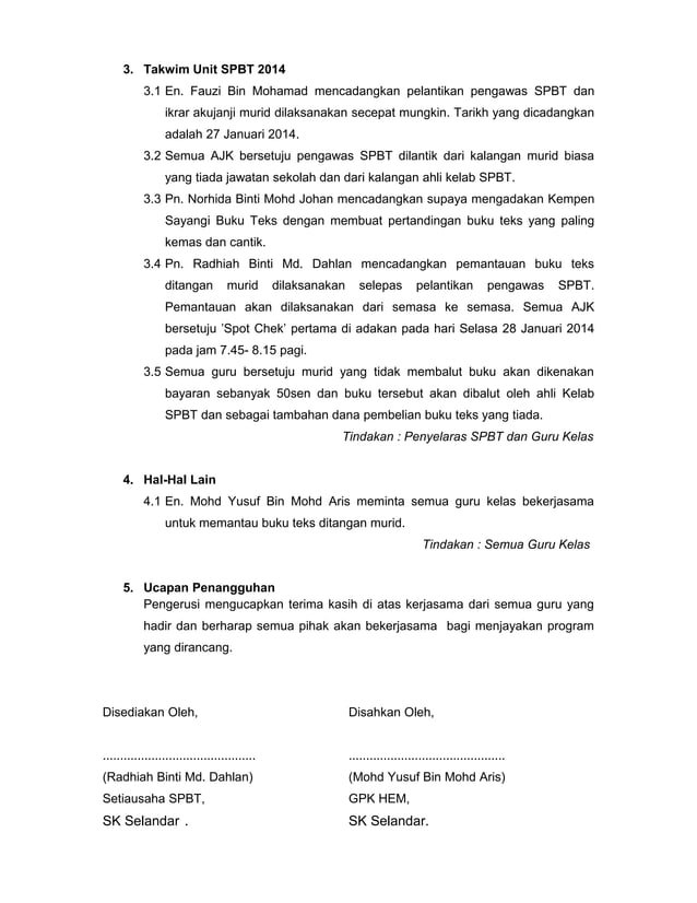 Minit mesyuarat unit skim pinjaman buku teks 2014 | PDF