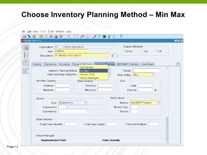 Min Max Planning in Oracle Inventory eBS R12