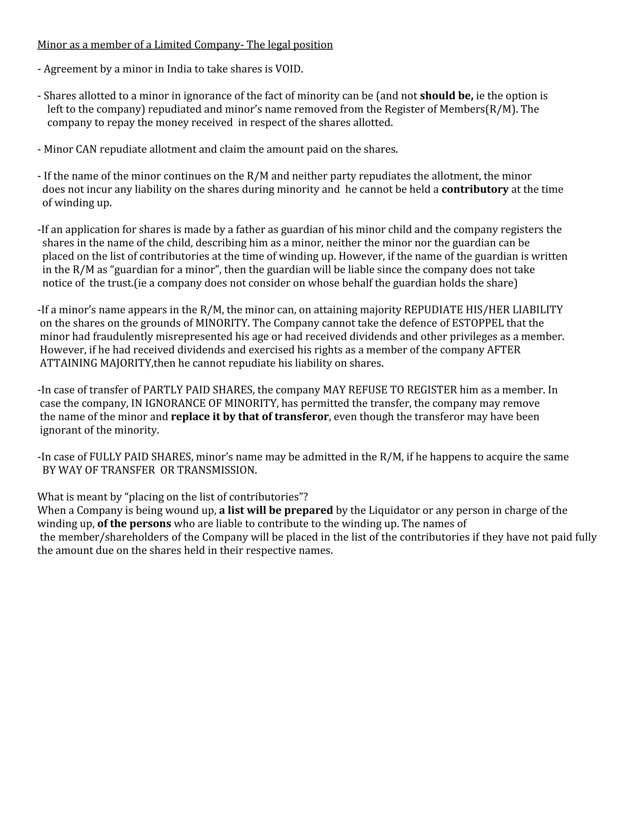 Minor as a member of a limited company | DOCX