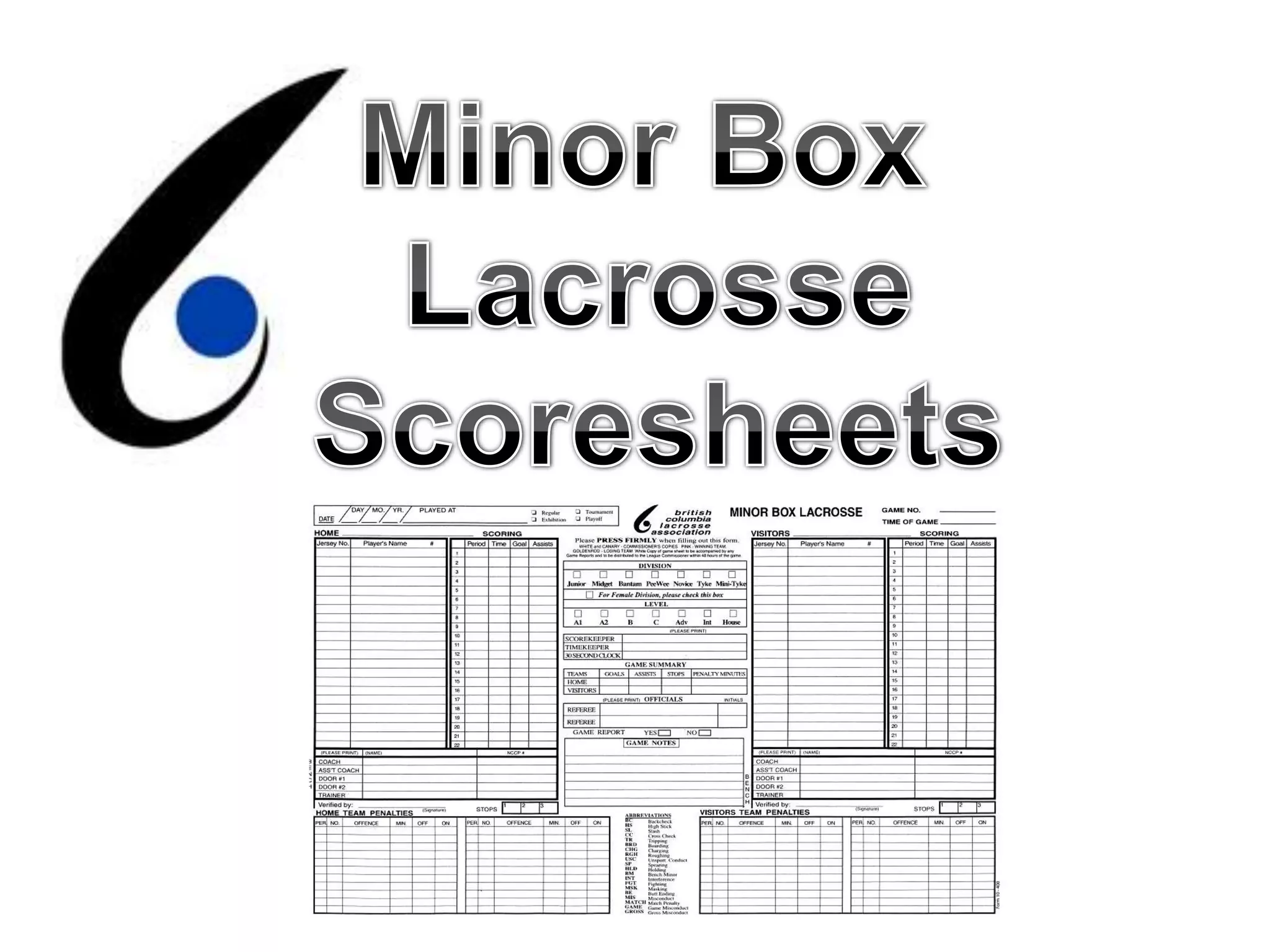 Minor box lacrosse scoresheet how to | PPT