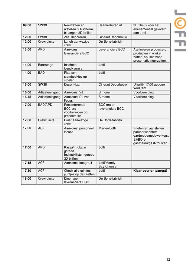 Minor Eventmanagement - Draaiboek BCC