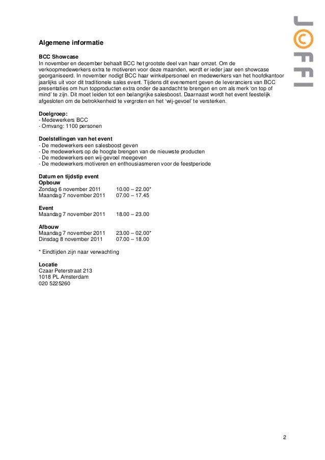 Minor Eventmanagement - Draaiboek BCC