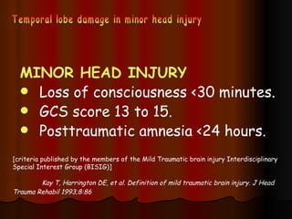 Minor head injury & medial temporal damage | PPT