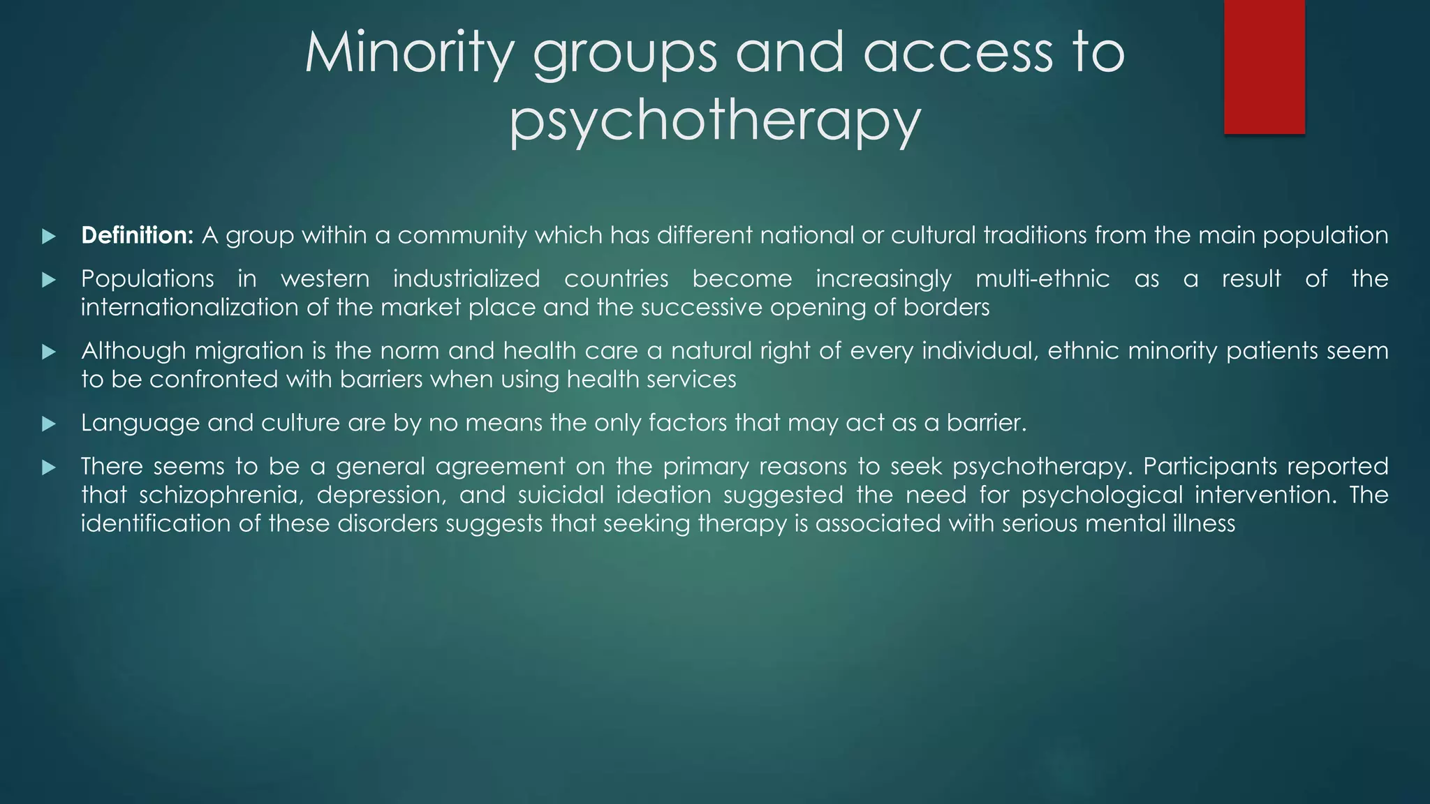 Minority groups and access to psychotherapy | PPTX