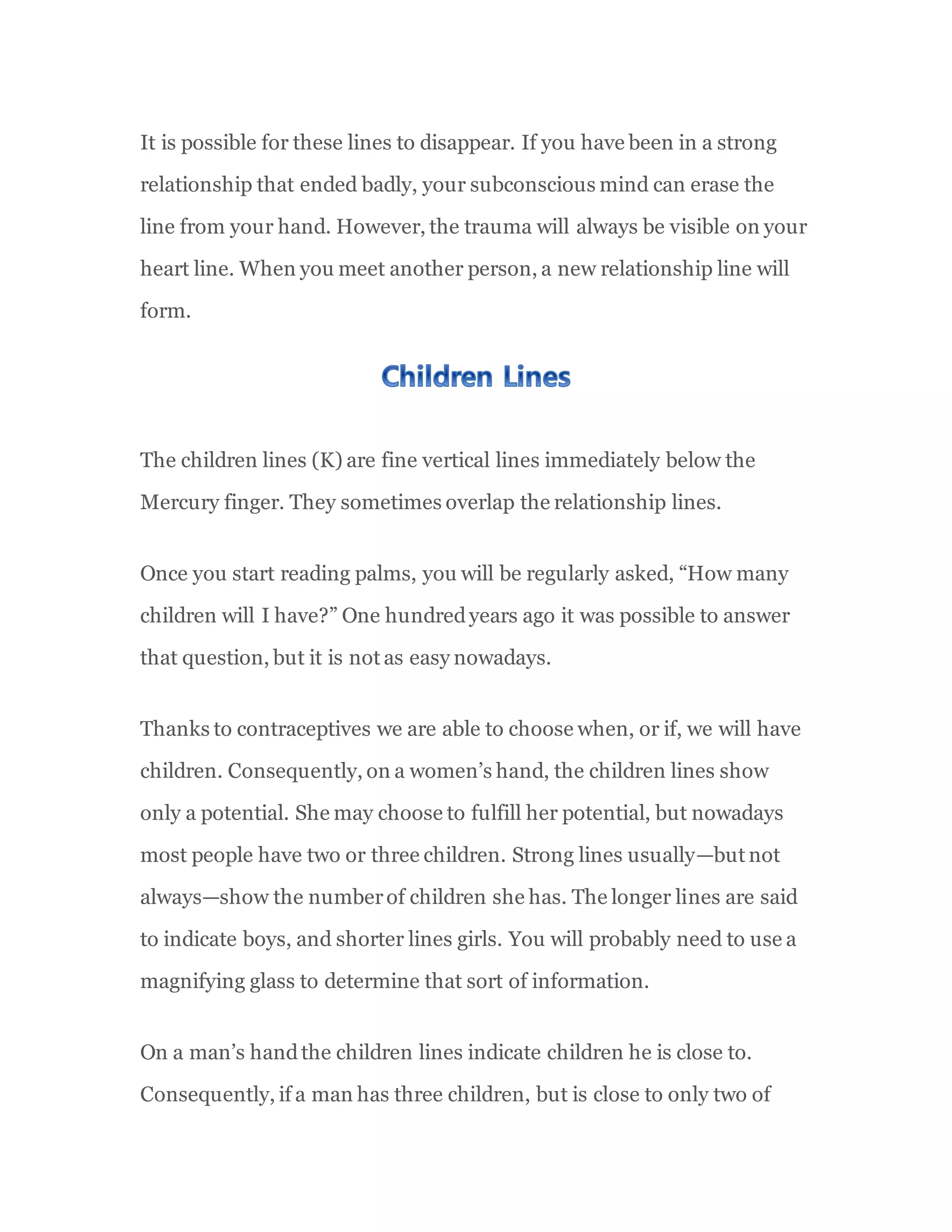 Minor lines at hands palmistry . | DOCX