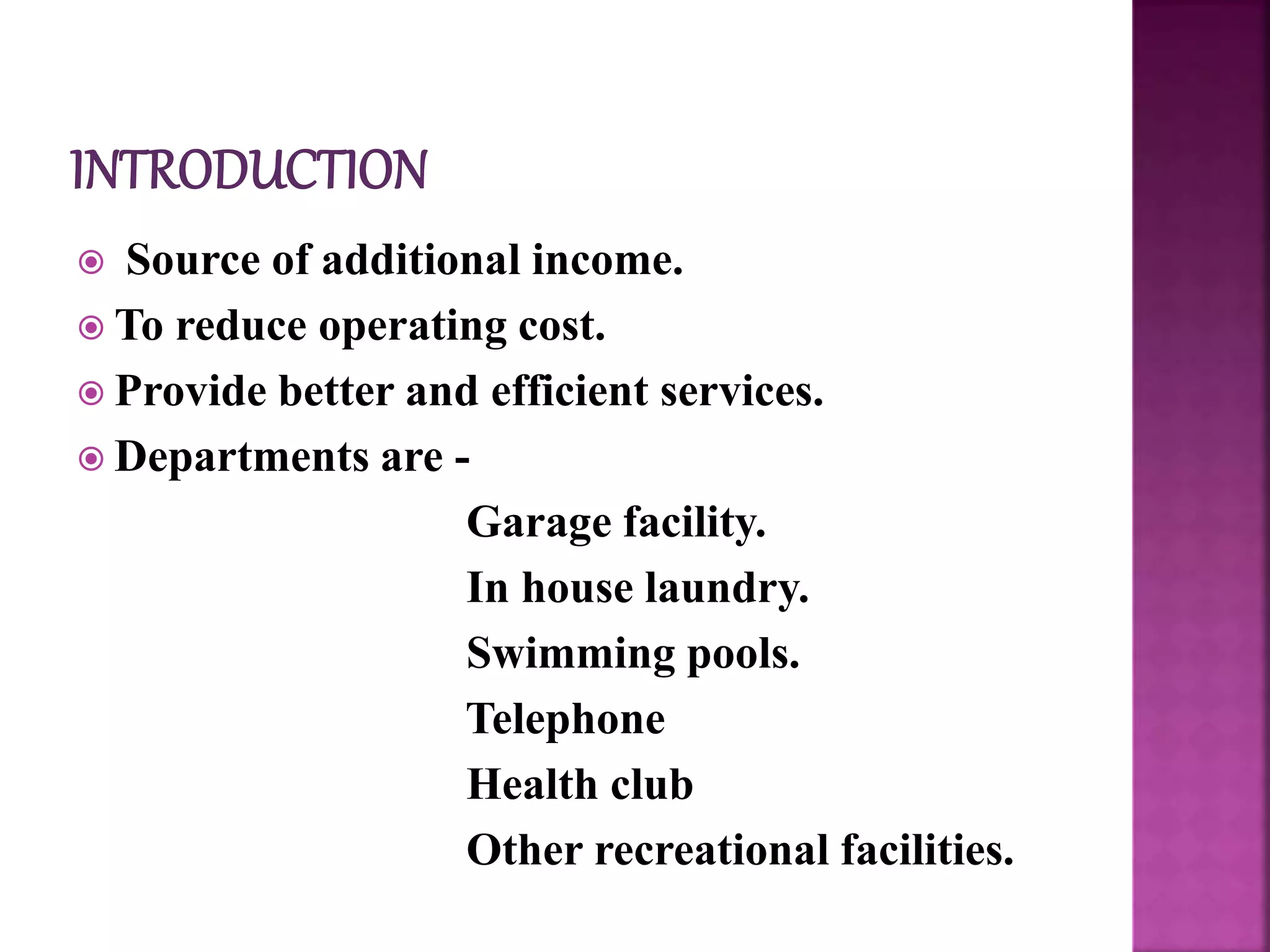 Minor operating departments in hospitality industry | PPTX