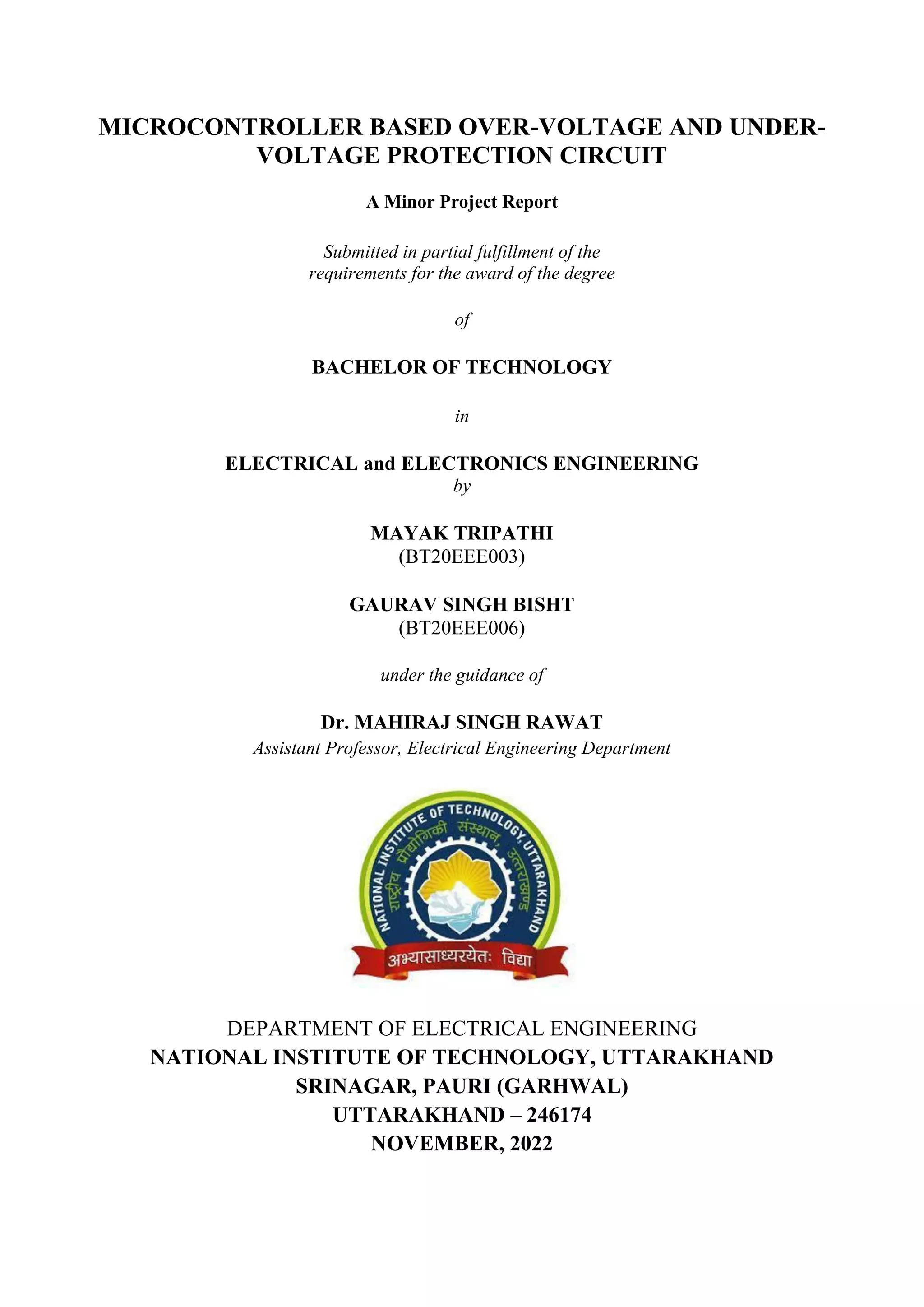 Microcontroller based over voltage and under voltage protection circuit | PDF