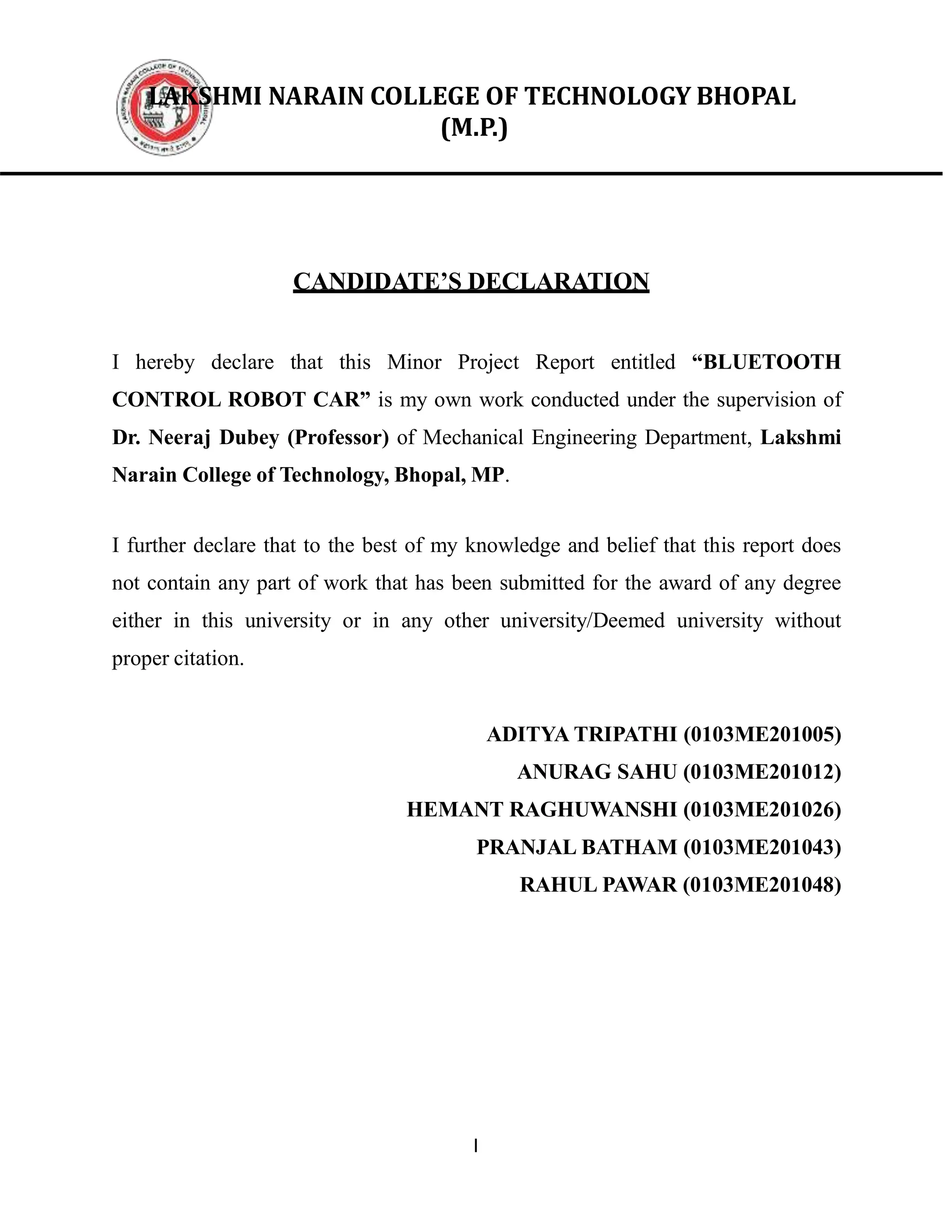 B.tech Final Year Project report format.pptx | Robotics | Technology & Computing