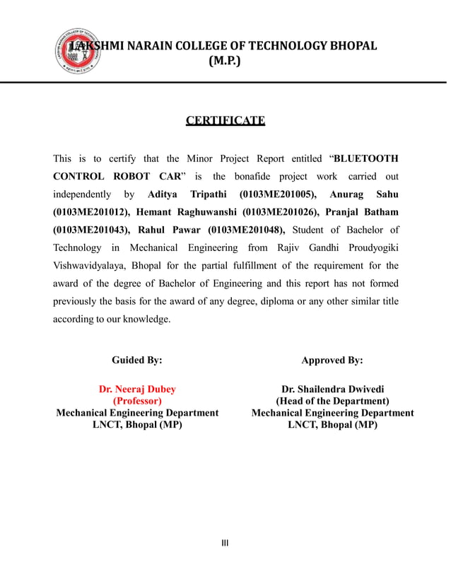 B.tech Final Year Project report format.pptx | Robotics | Technology & Computing