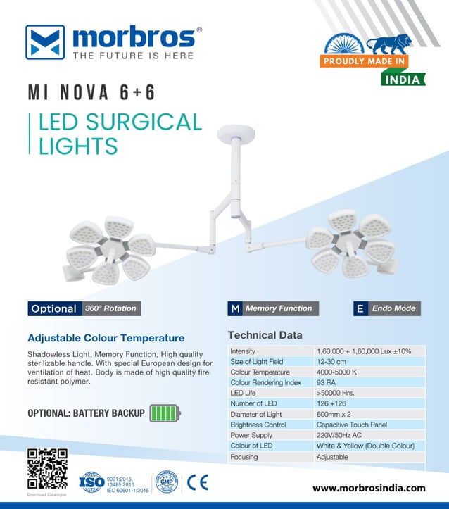 MI Nova 6+6 LED Surgical Lights by Morbros India | PDF