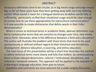 A Multidimensional Approach to Definitions, Applied to e-Learning in ...