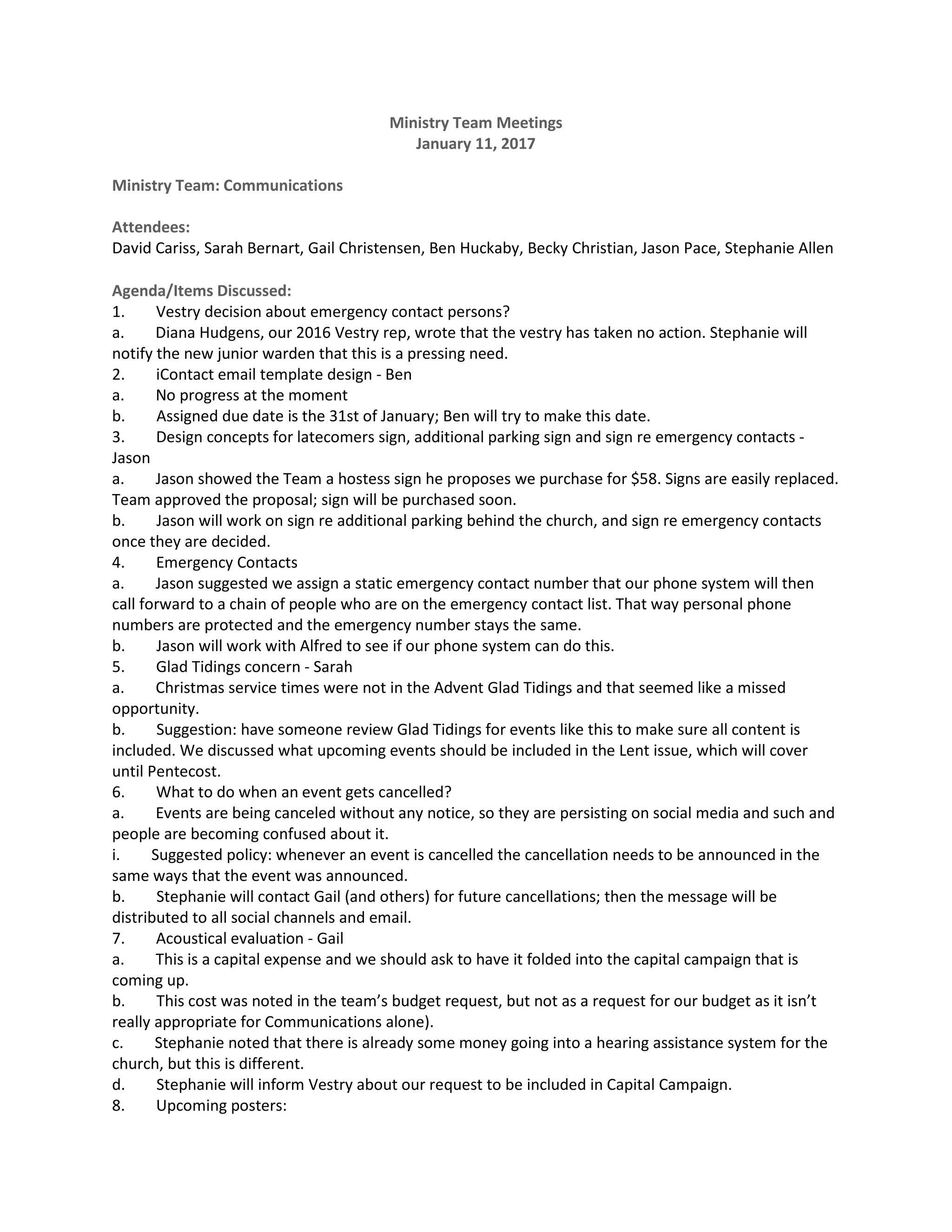 Minsitry teams minutes January 2017 | PDF