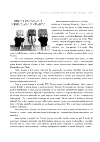 Mintea Umana Intre Clasic Si Cuantic Alina Sima | PDF