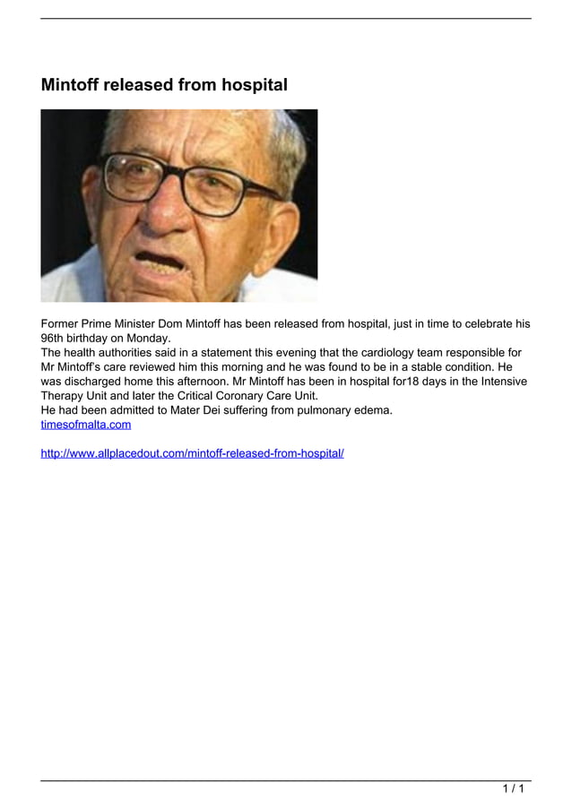 Mintoff released from hospital | PDF